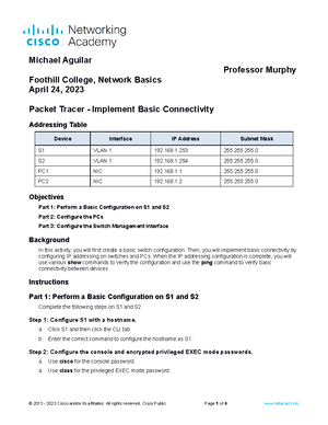 Michael Aguilar 4.7.1 Packet Tracer - Connect the Physical Layer ...