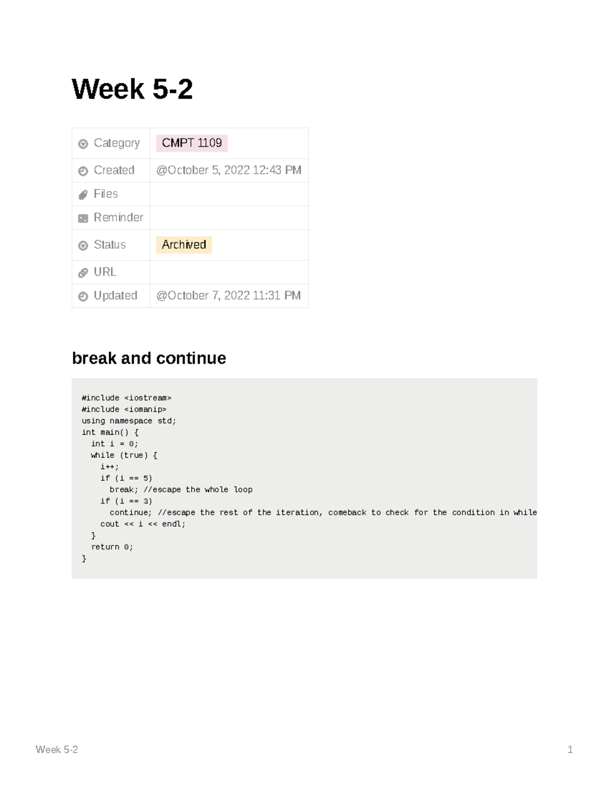 Week 5-2 - Week 5-2 - Week 5- Category CMPT 1109 Created Files Reminder ...