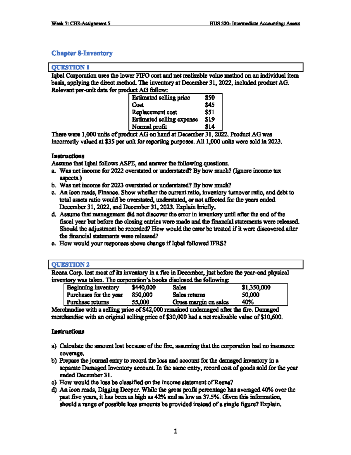 Ch8 Practice Probelms - BUS 320 - Studocu