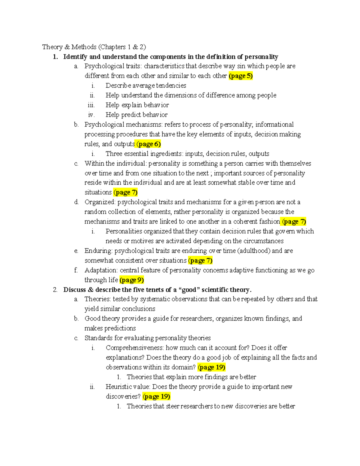 Study Guide Test 1 Personality - Theory & Methods (Chapters 1 & 2) 1 ...