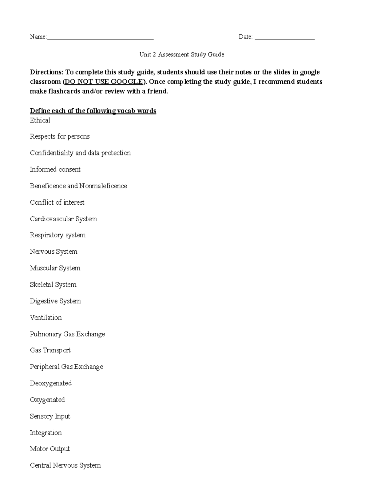 Unit 2 Study Guide - copy of work - Name ...