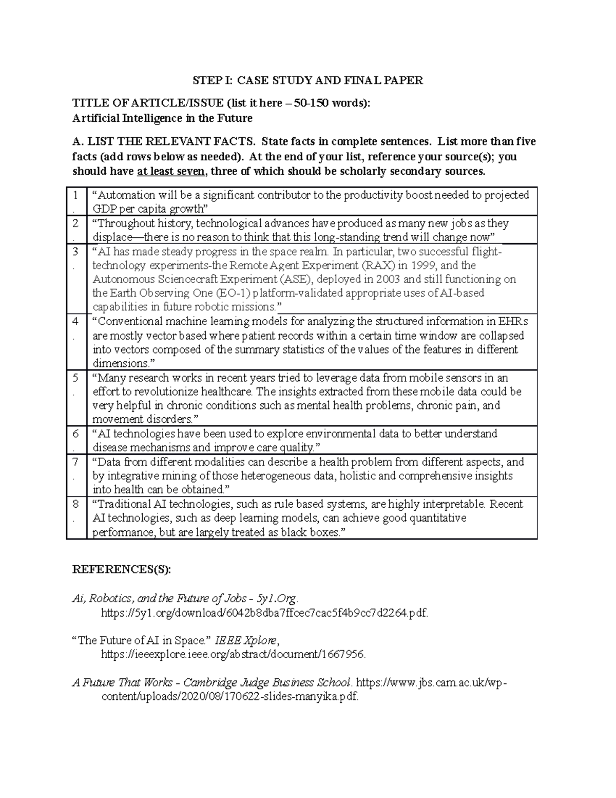 CASE Study AND Final Paper STEP 1 and 2 - STEP I: CASE STUDY AND FINAL ...