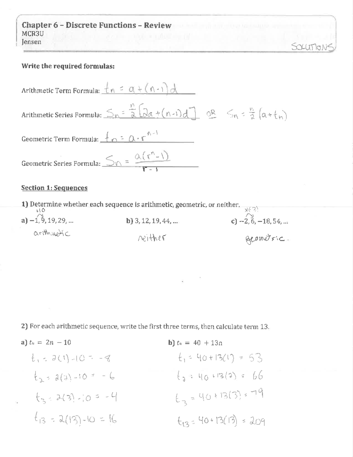 Discrete Functions - Review [Answers] - Studocu