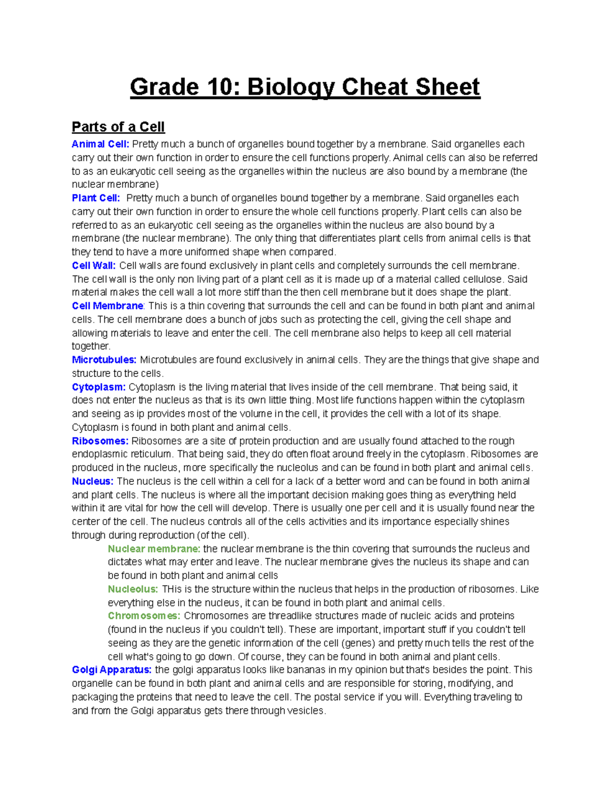 Louise Arbour Secondary School Grade Ten Biology Unit Review - 2020 ...