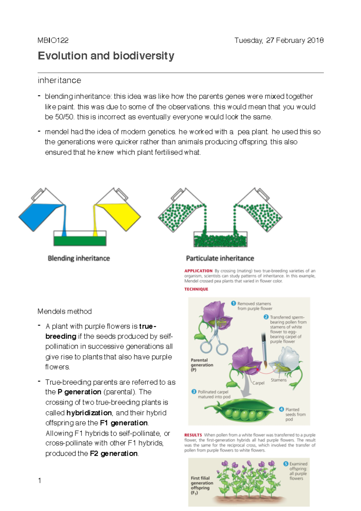 MBIO122 3 Inheritance - Lecture notes 3 - Evolution and biodiversity ...