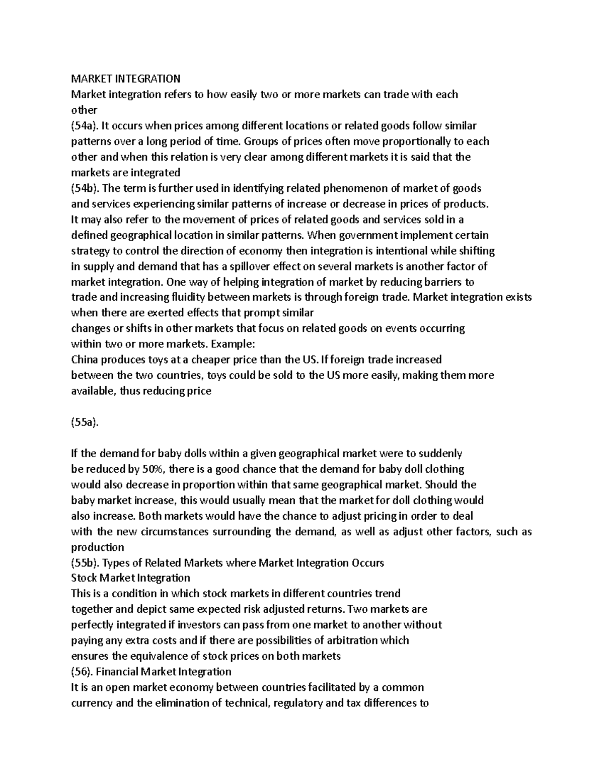 MGT 406 Lectures 4 - MARKET INTEGRATION Market integration refers to ...