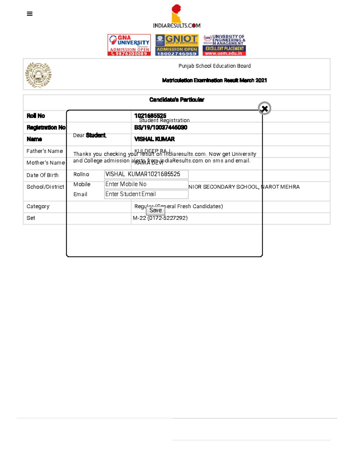 Anku results - Nice - Punjab School Education Board Matriculation ...
