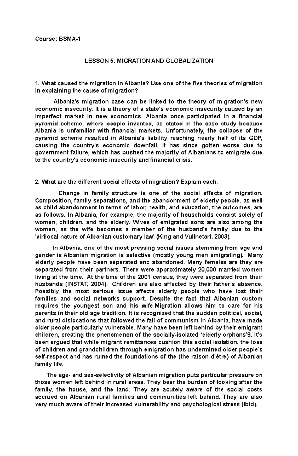 Migration And Globalization - Course: BSMA- LESSON 5: MIGRATION AND ...