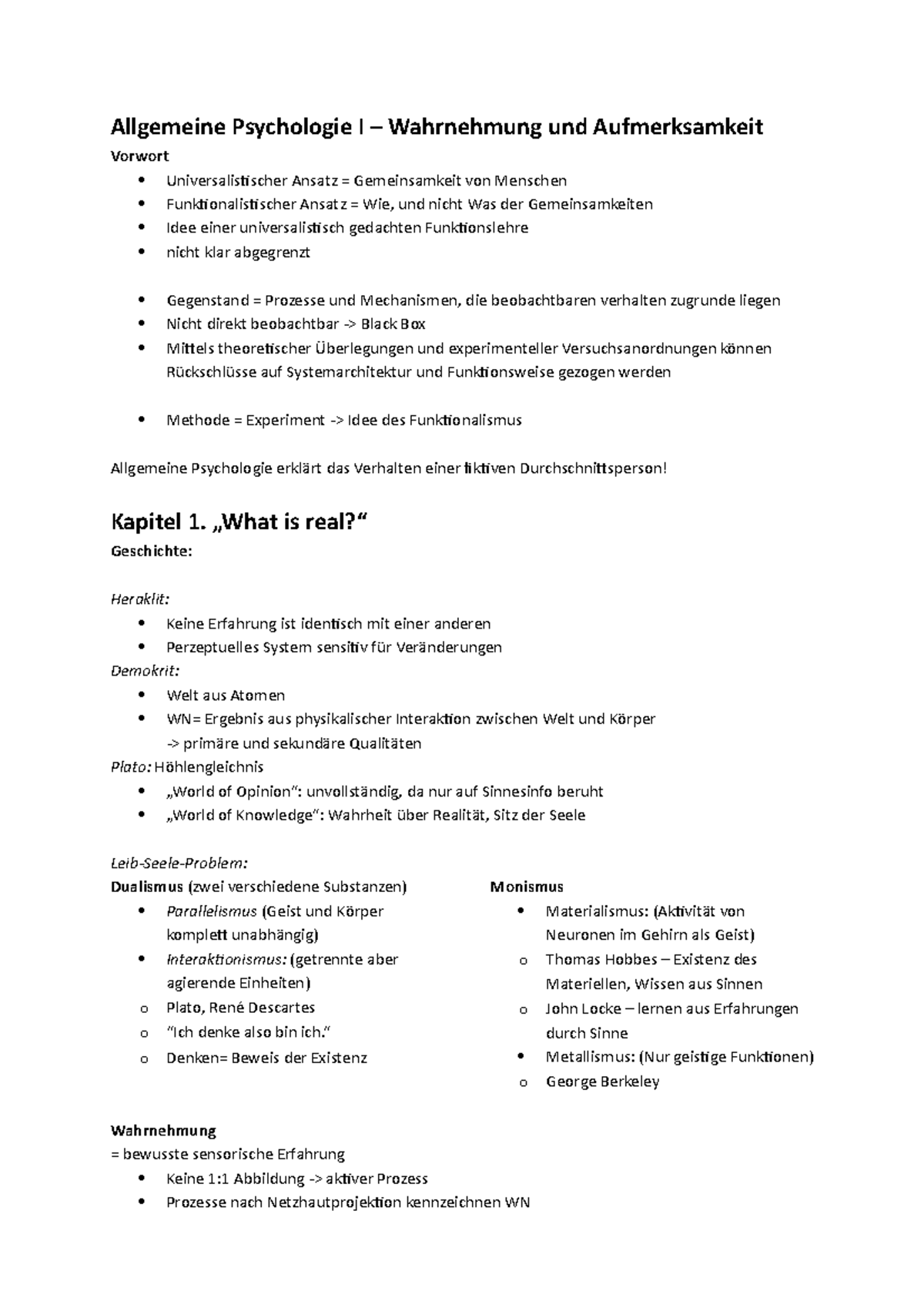 Skript - Zusammenfassung Allgemeine Psychologie I: Kognitive Prozesse - Allgemeine Psychologie I ...