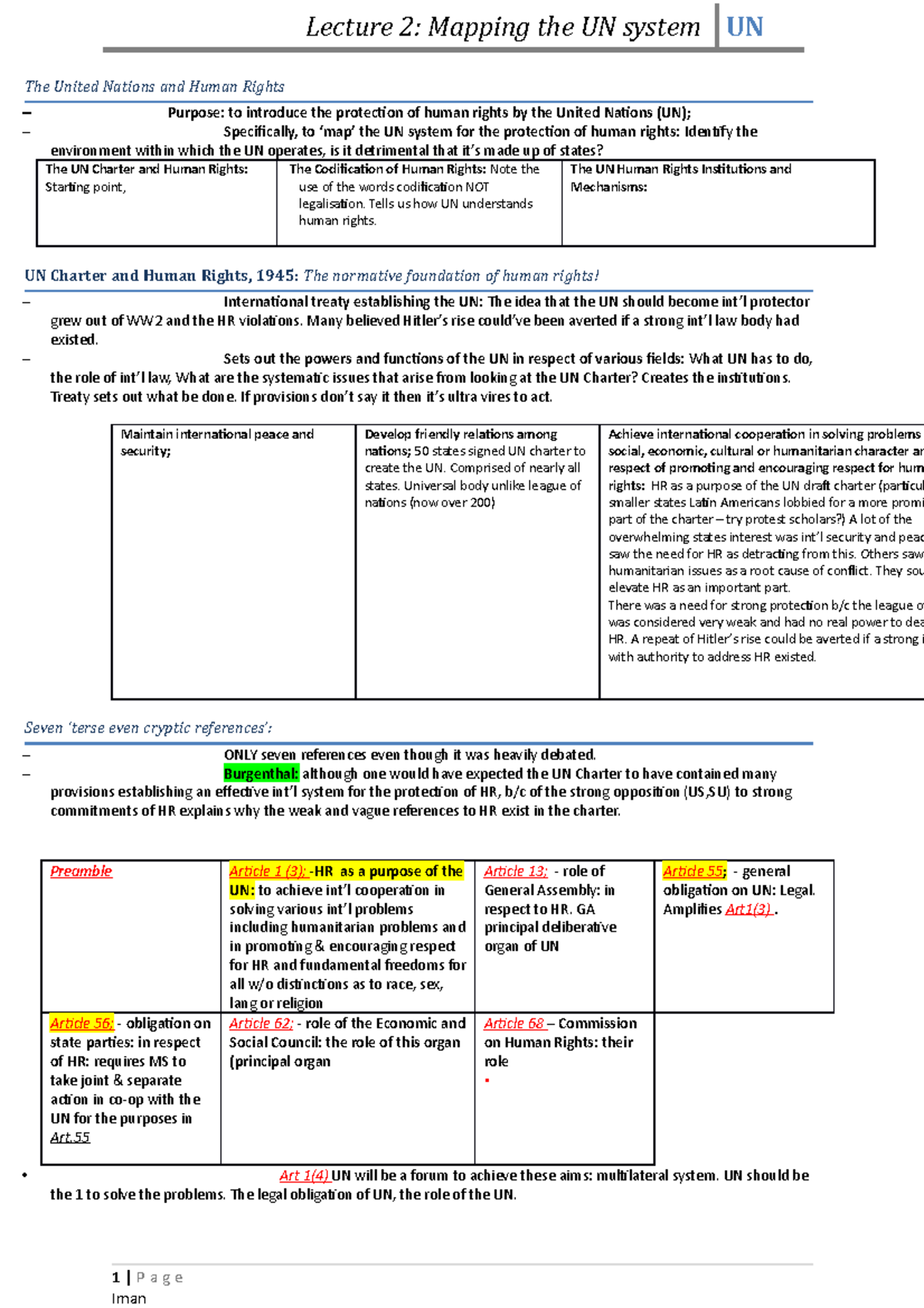 Lecture Notes, Lecture 2 - Mapping The UN System - Lecture 2: Mapping ...