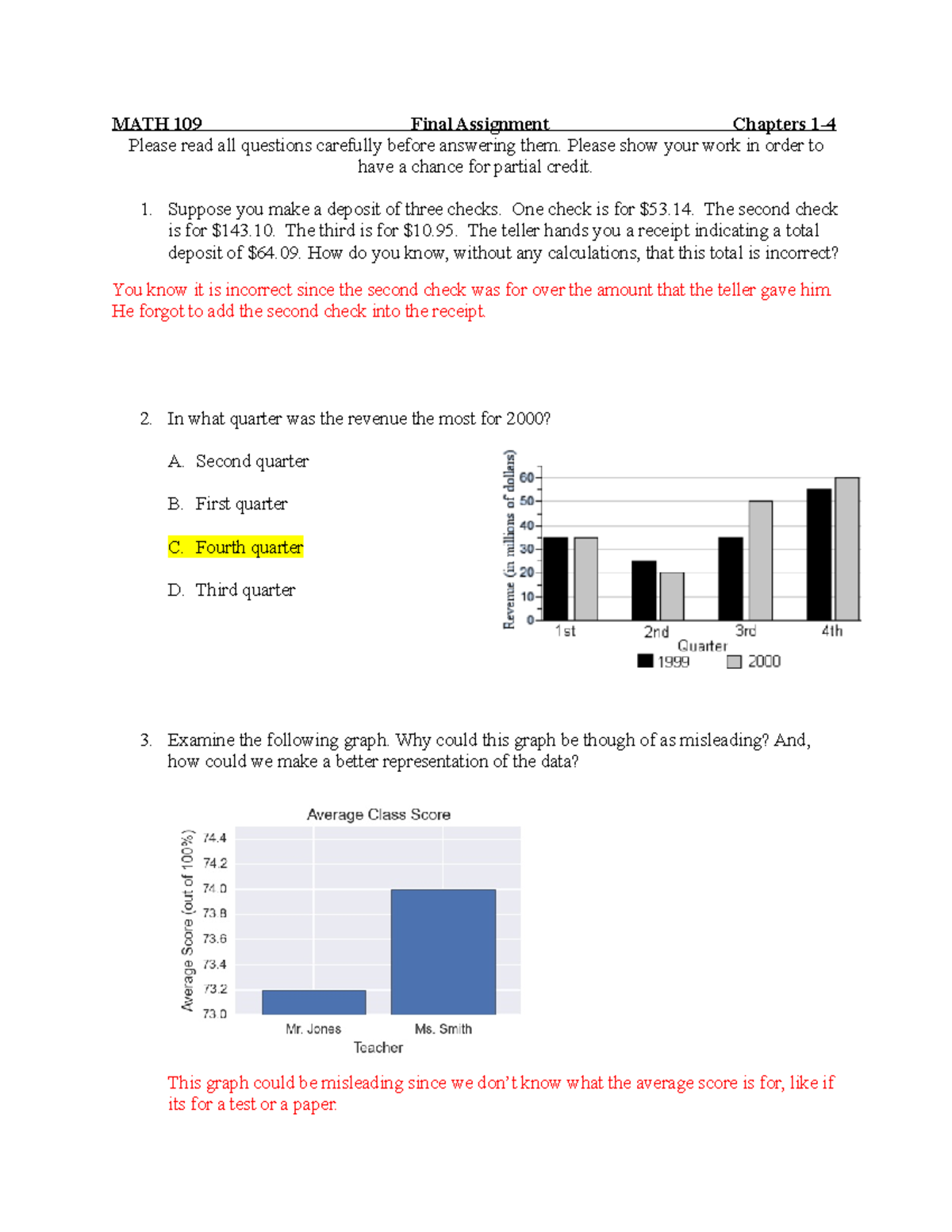 MATH 109 Final Assignment - MATH 109 Final Assignment Chapters 1 ...