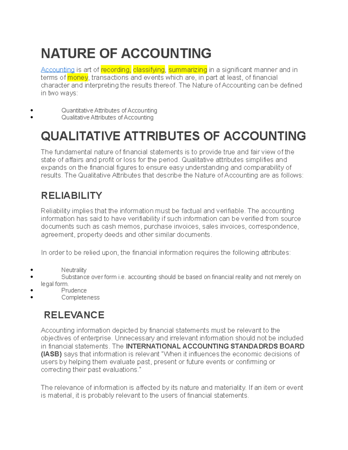 Naaature of accountingg - NATURE OF ACCOUNTING Accounting is art of ...