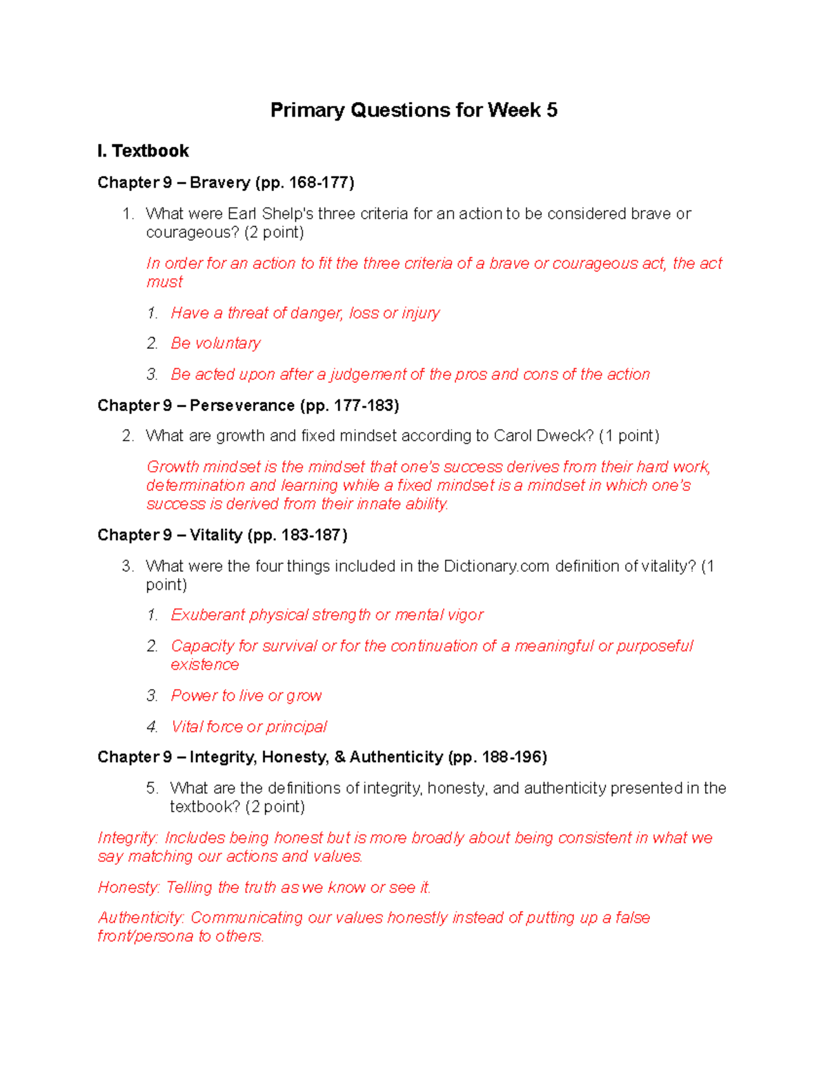 Primary Questions 5 - study guide for positive psychology - Primary ...