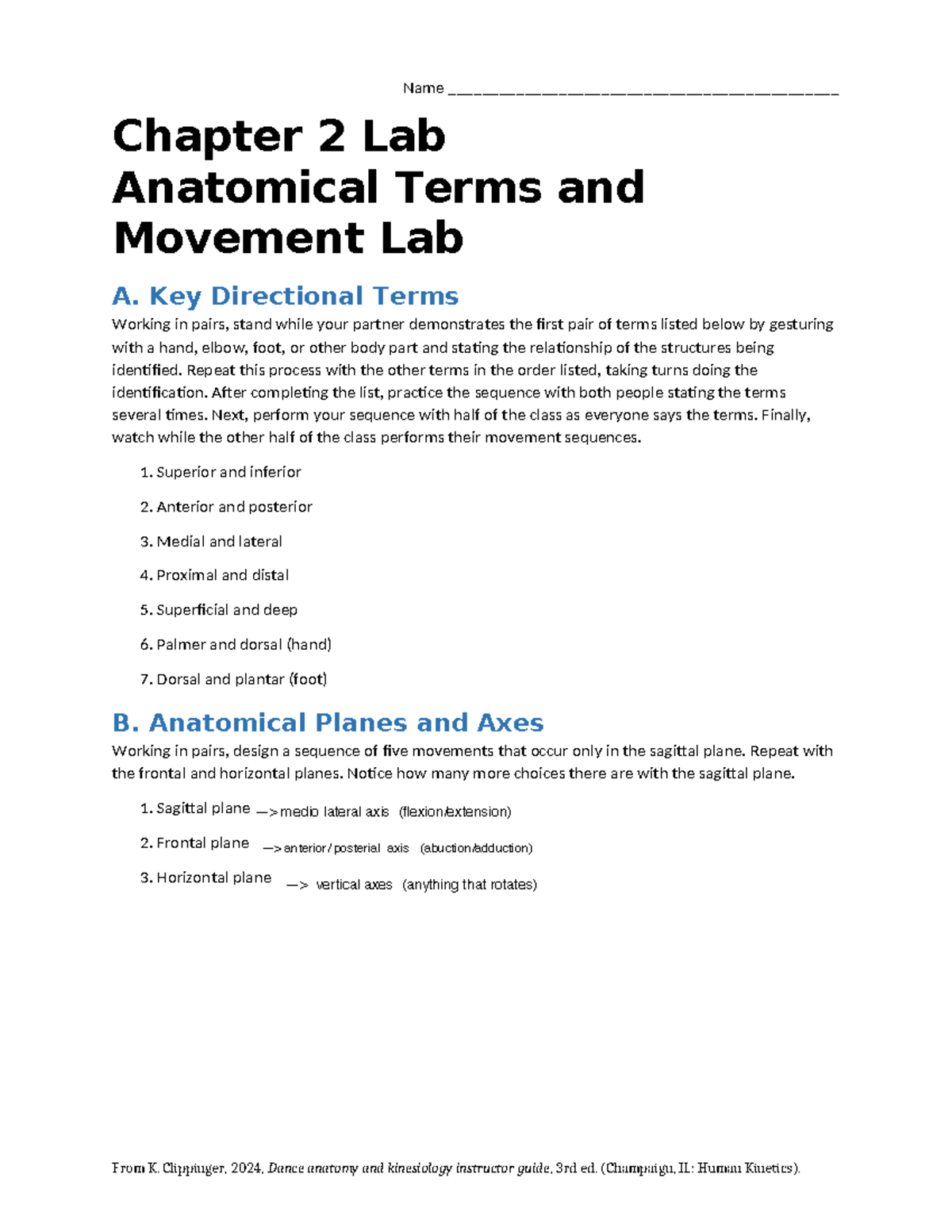 Anatomical Terms and Movement Lab - Tagged - Name