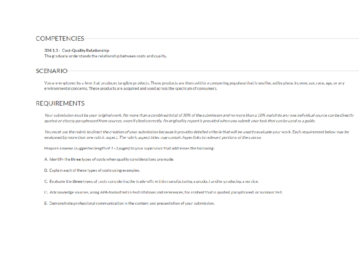 Task 1 - Cost Quality Relationship - BUS 4400 - Studocu