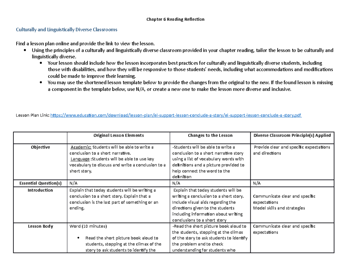 RR#3 - Reading Reflection #3- Overview of reading chapters - Chapter 6 ...