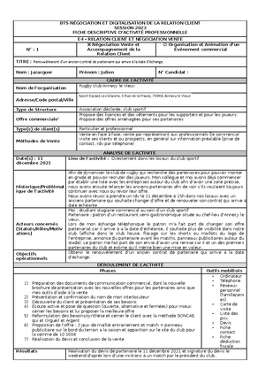Synthèse de documents - thème 4 BTS NDRC - 209E70MKPD0119 CNED Thème 4 ...
