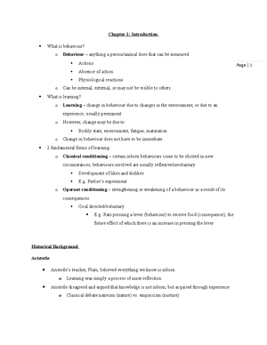 PSYC 281 CHAP 1 - Chapter One: Introduction to Learning and Behavior ...