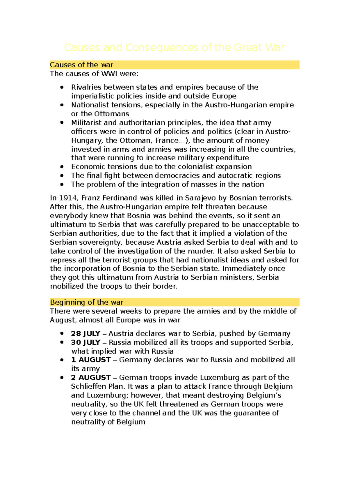 Chapter 3 - Causes and Consequences of the Great War - Causes and ...
