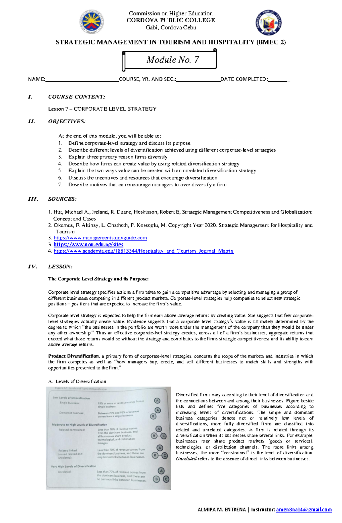 Module 7 BMEC2 Corporate level Strategy - Module No. 7 Commission on ...