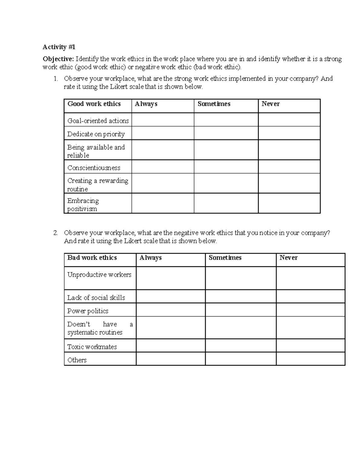 Learning Activity 1 Reflection - Activity # Objective: Identify the ...