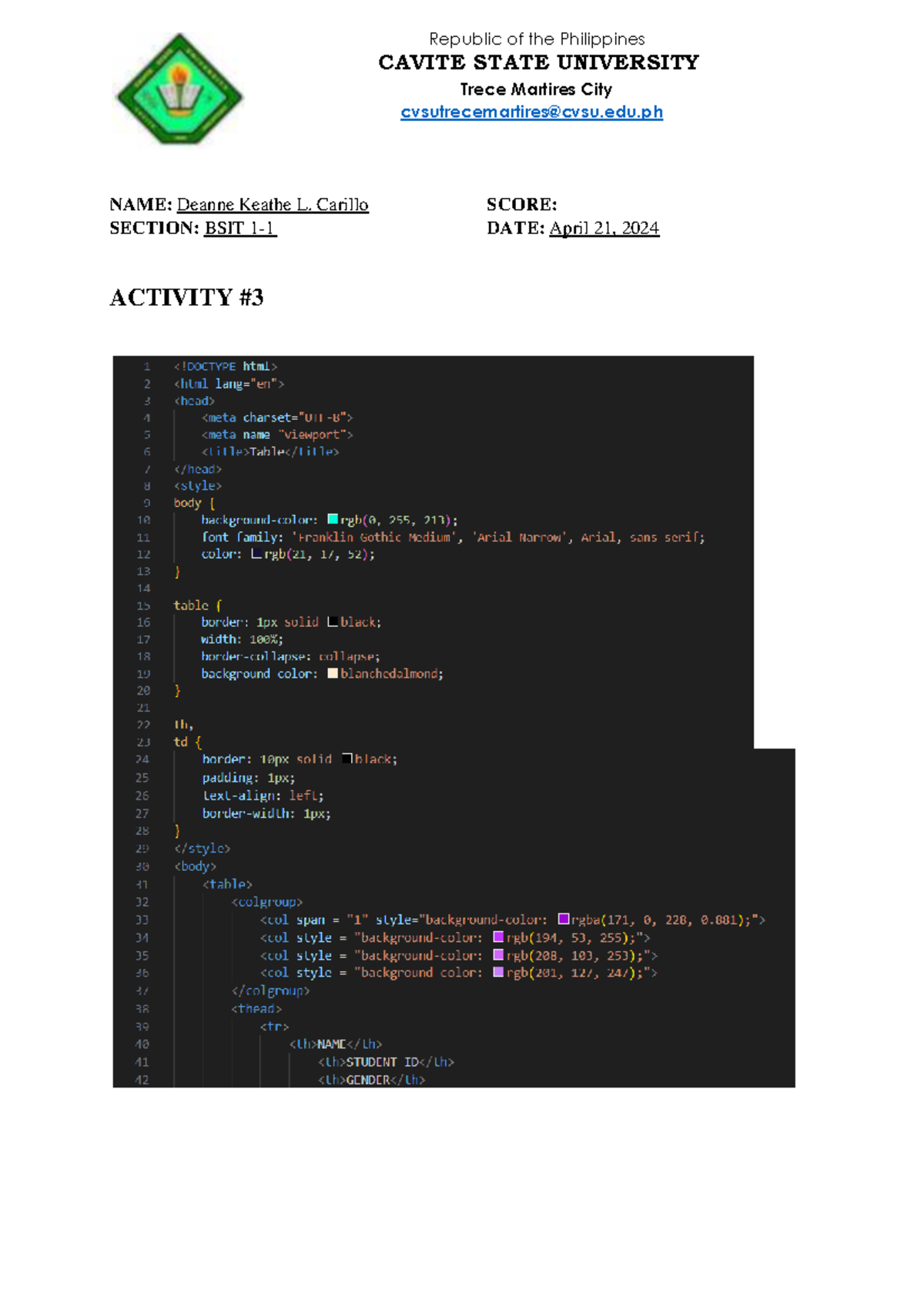 Data table - HTML - Bachelor of Science in Information Technology ...