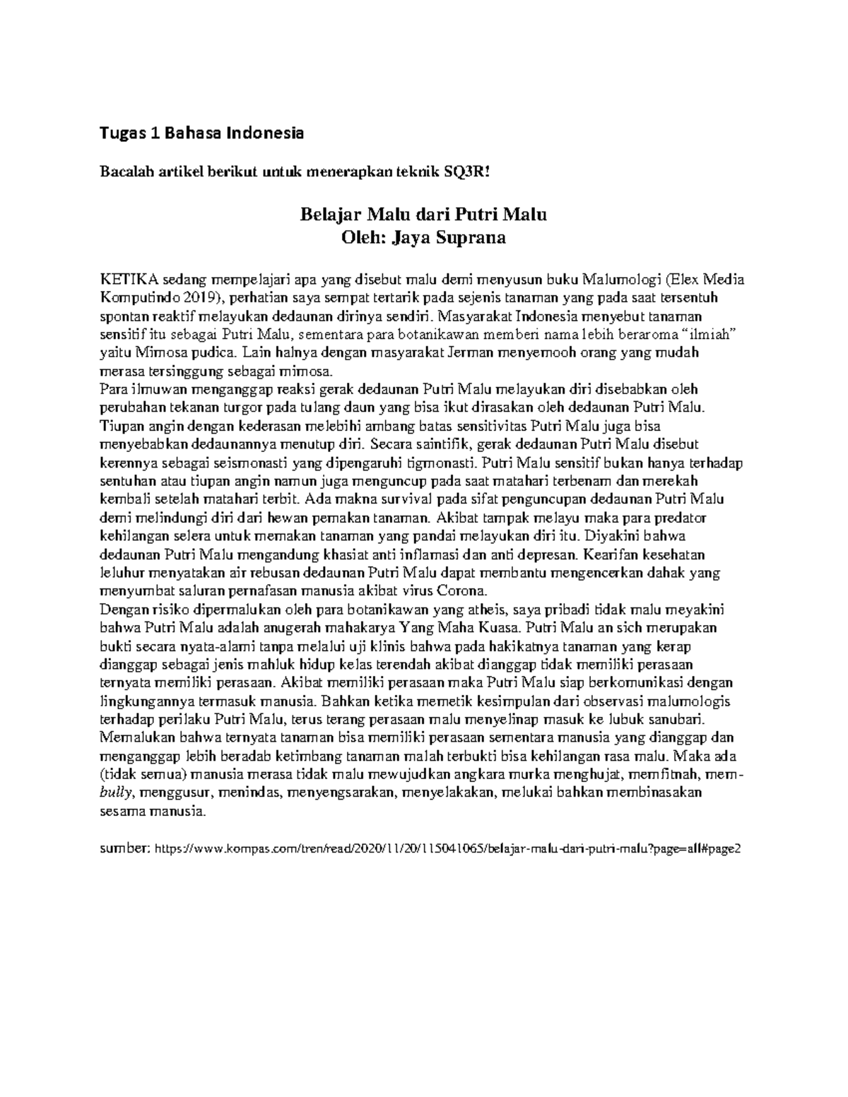 Tugas 1 Bahasa Indonesia - Tugas 1 Bahasa Indonesia Bacalah artikel ...