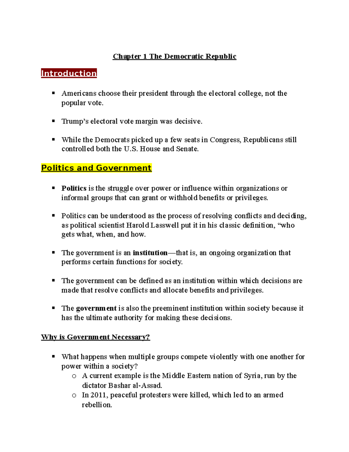 Chapter 1 Notes- American Government and Civic Engagement - Chapter 1 ...