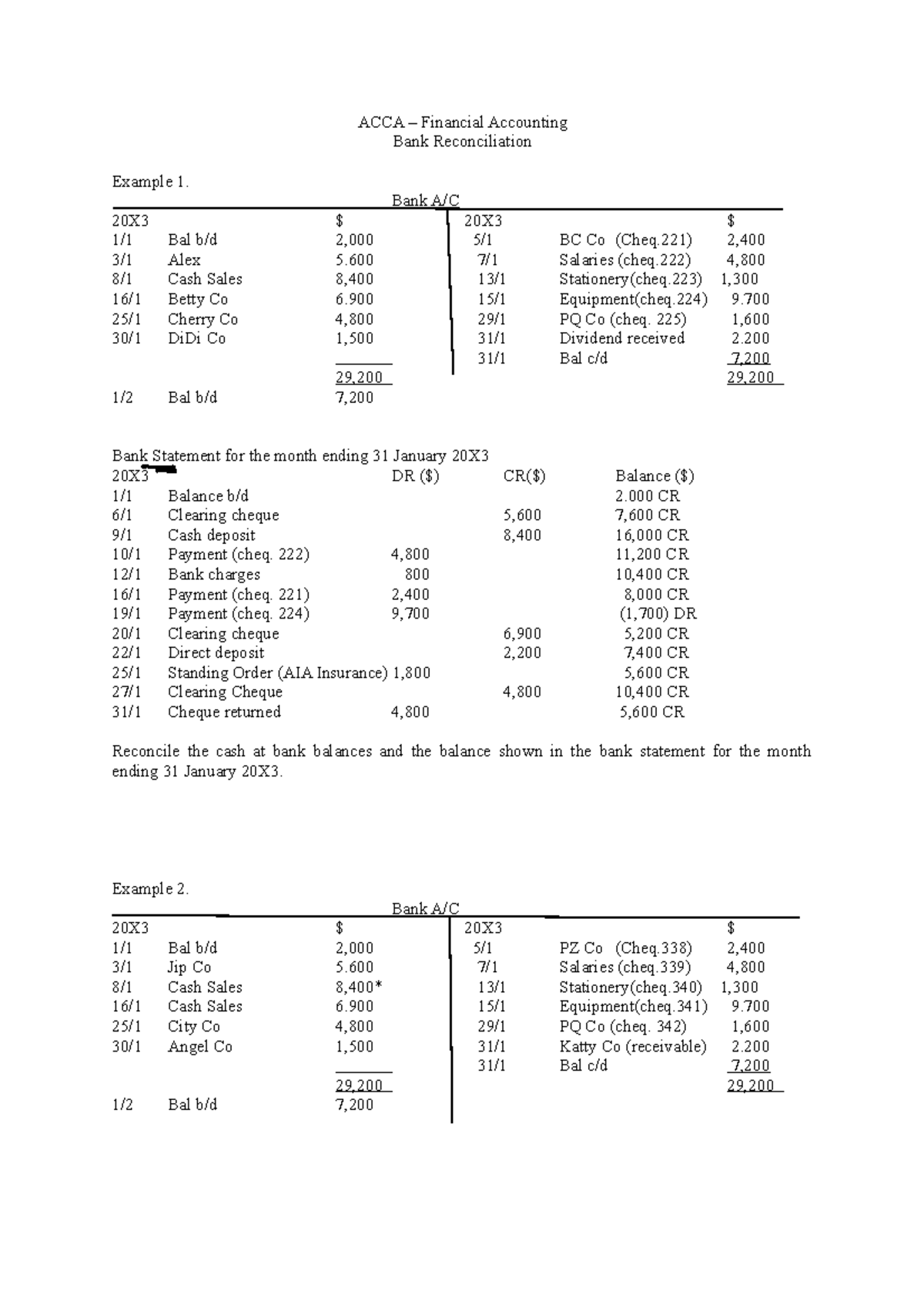 Bank reconciliation example - ACCA – Financial Accounting Bank ...