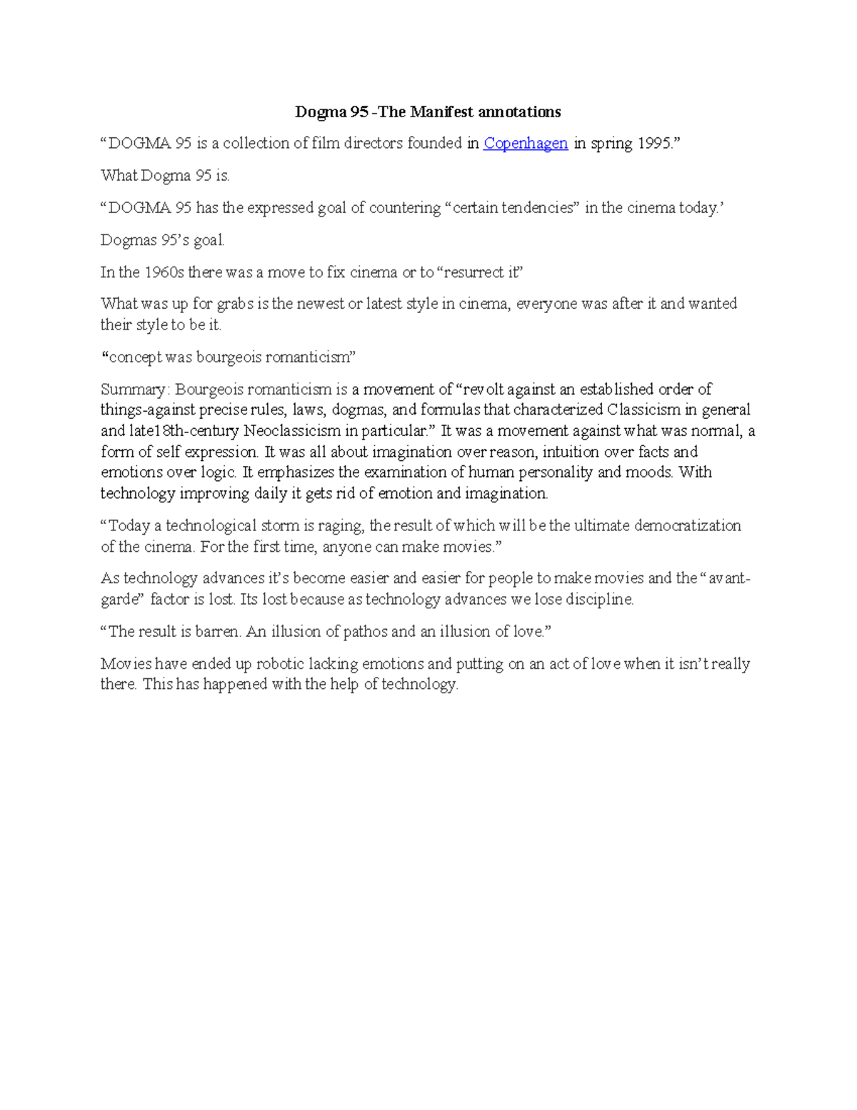 Dogma 95 annotations - Dogma 95 -The Manifest annotations “DOGMA 95 is ...