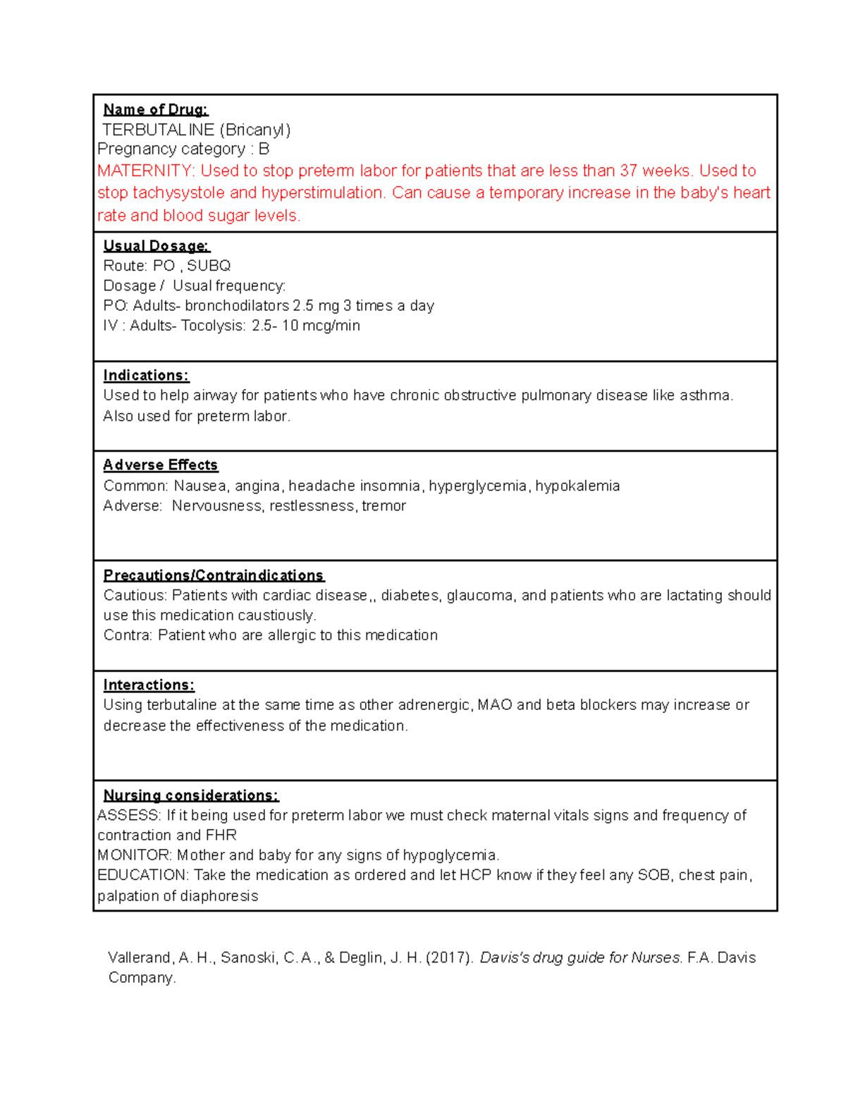 Terbutaline (Bricanyl) -2 - Name of Drug: TERBUTALINE (Bricanyl ...