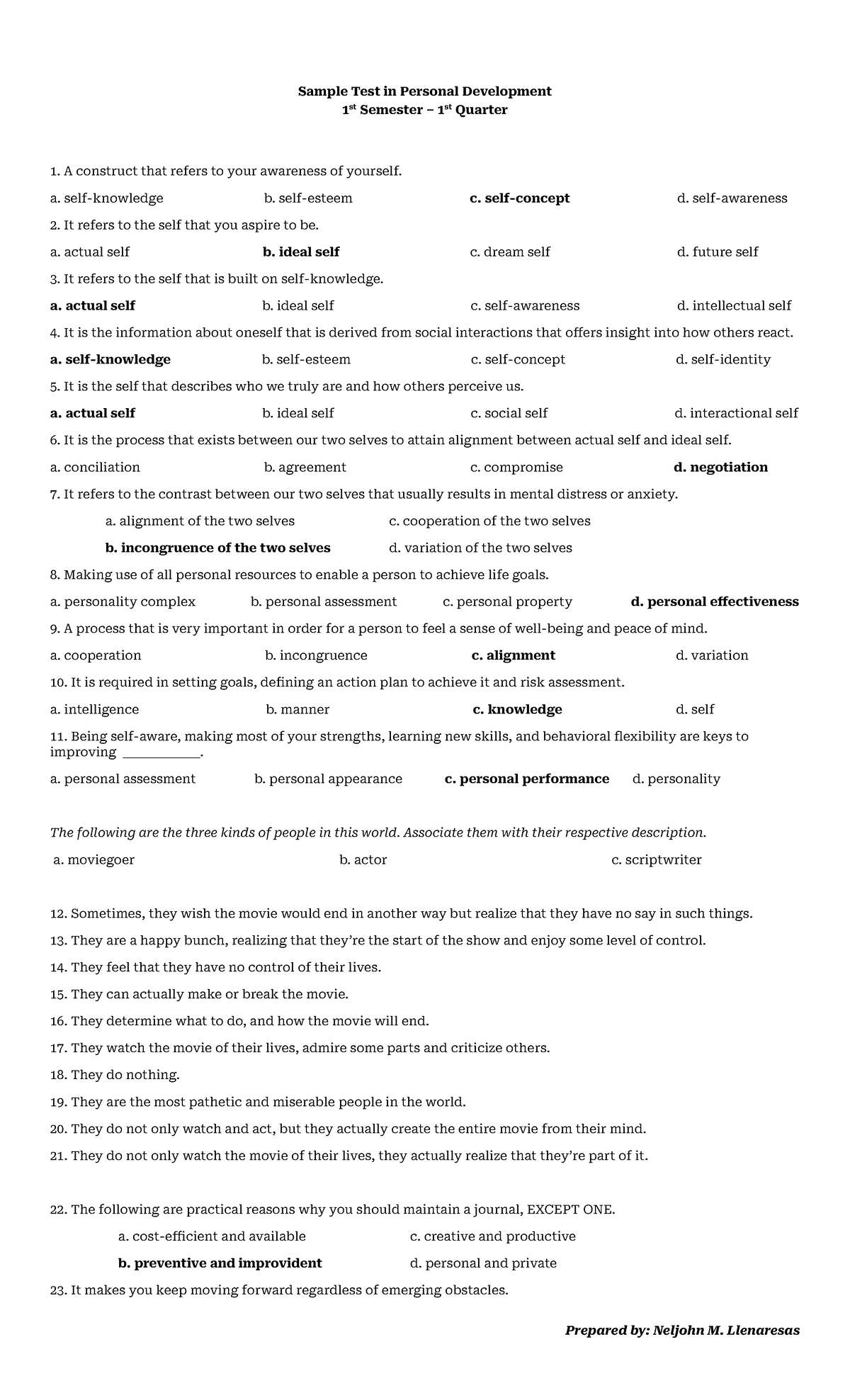 Sample Test Reviewer in PerDev - Sample Test in Personal Development 1 ...