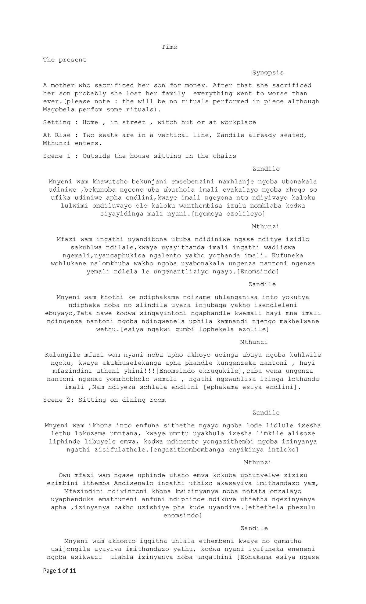 Unxano play script - Time The present Synopsis A mother who sacrificed ...