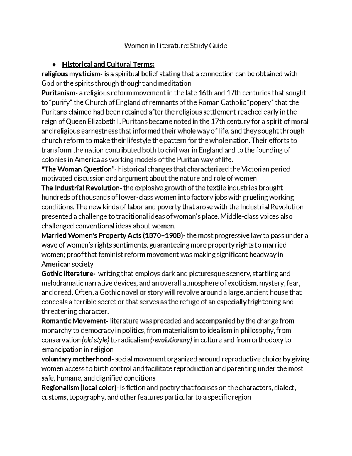 Women in Literature Study Guide - Women in Literature: Study Guide ...