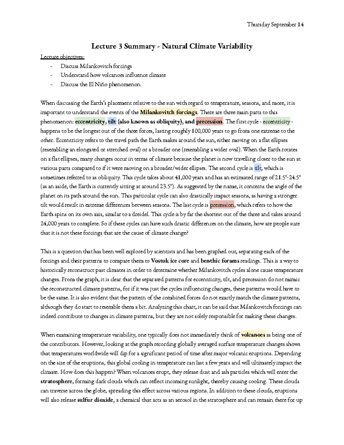 Lecture 3 - Sep 14 - Natural Climate Variability - Thursday September 14 Lecture 3 Summary ...