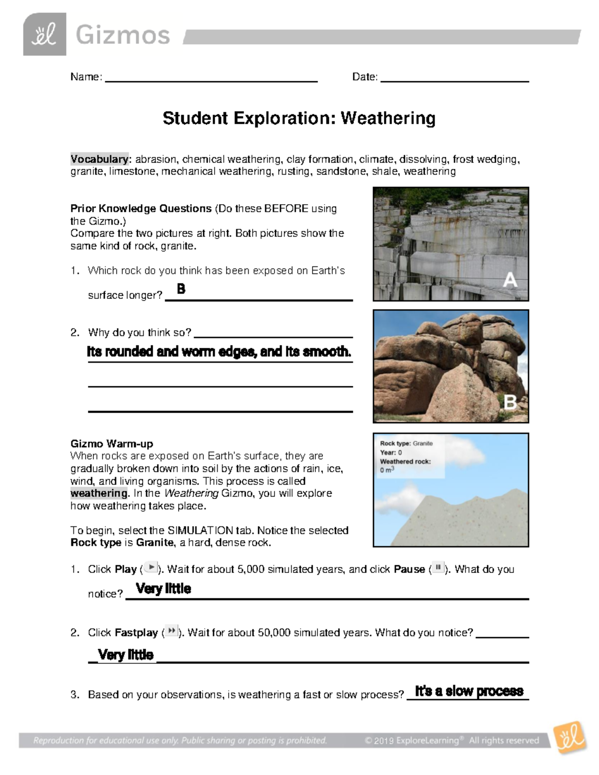 Tayla Cutts - Gizmo - Name: Date: Vocabulary: abrasion, chemical ...