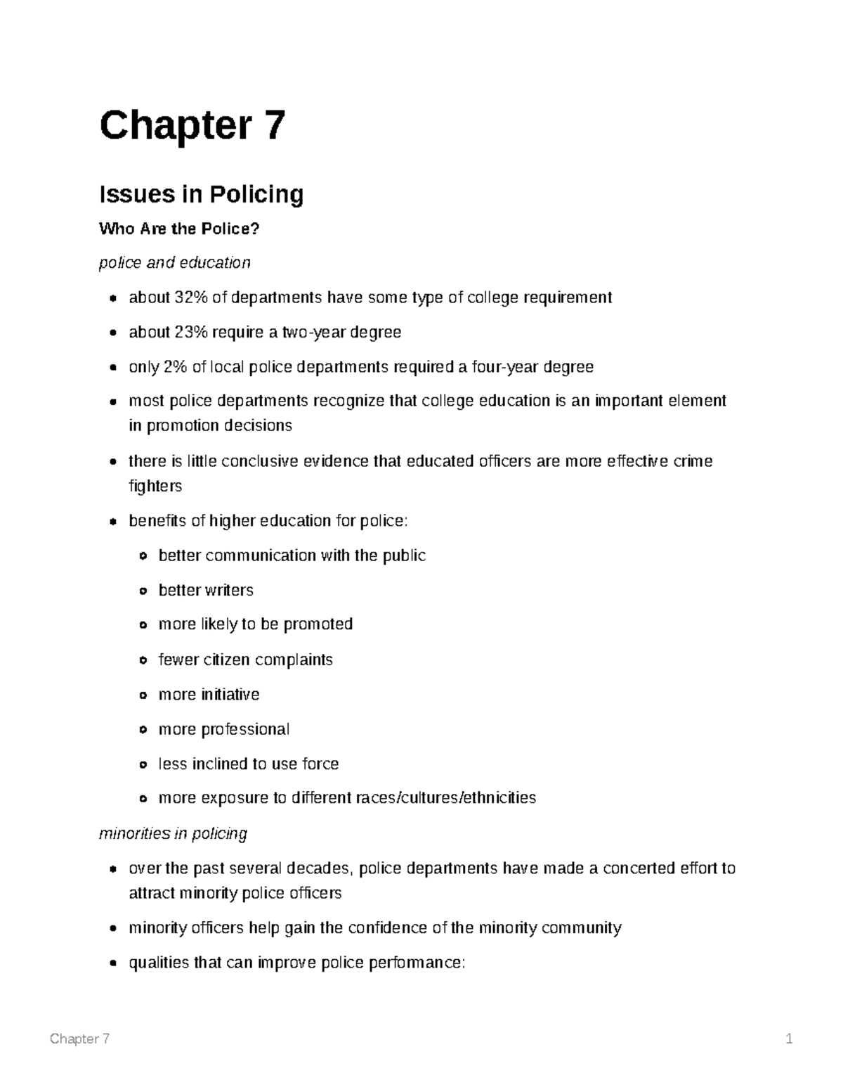 Chapter 7 Powerpoint Notes - Chapter 7 Issues in Policing Who Are the ...