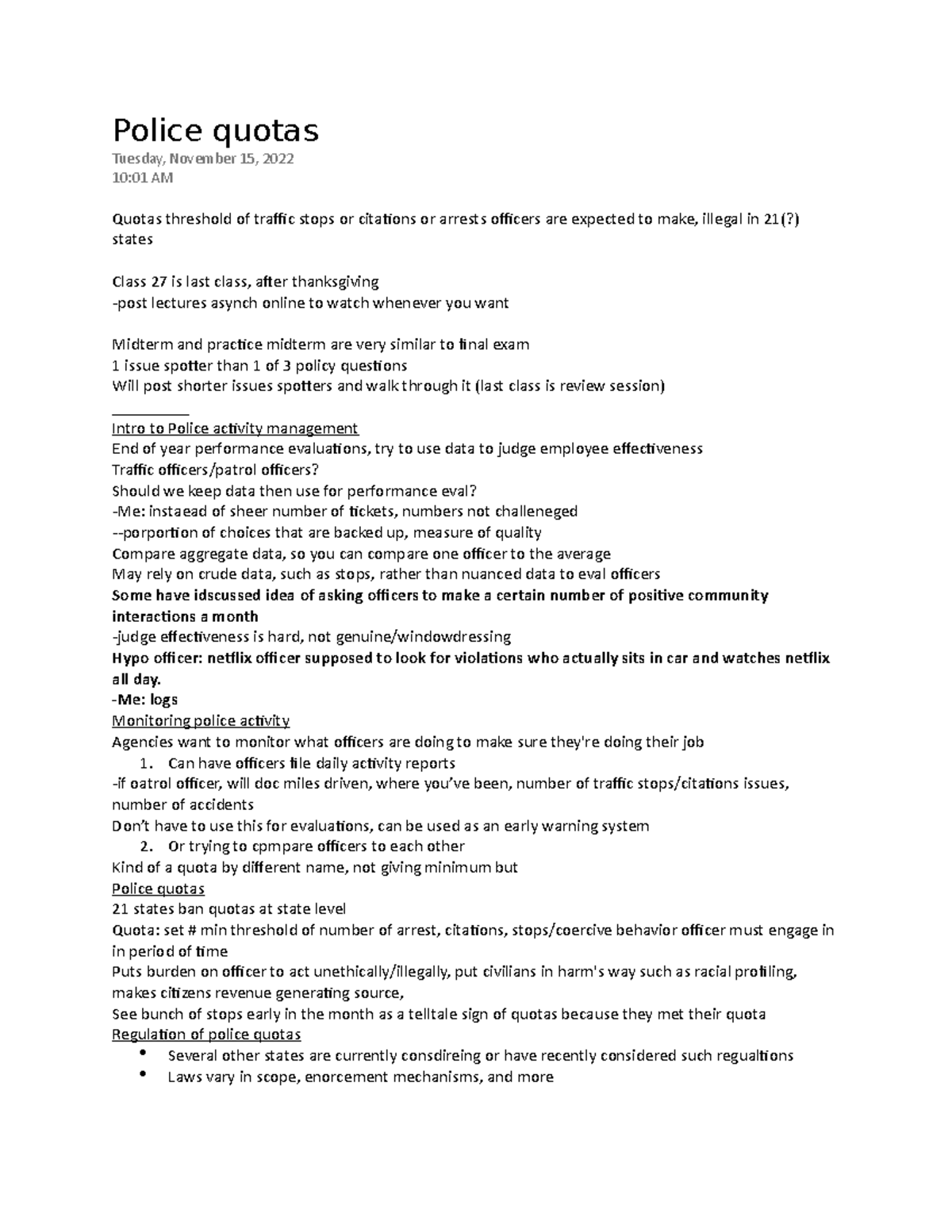 Police quotas - Police quotas Tuesday, November 15, 2022 10:01 AM ...