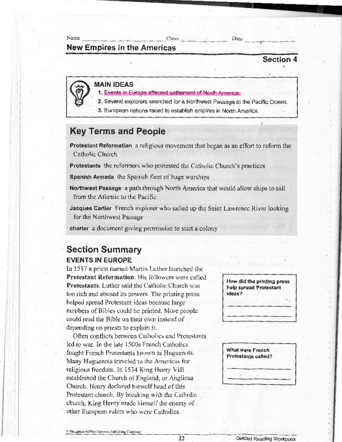 Jaylene Benitez - Protestant Reformation reading - Name Class New ...