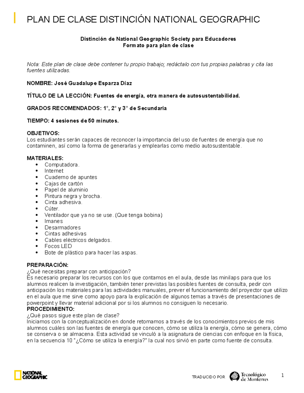 Plan de clase Distinción National Geographic - PLAN DE CLASE DISTINCIÓN ...