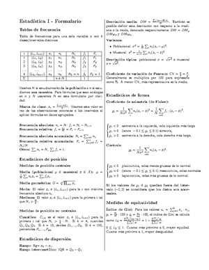 Unit 1 - Formulas - Univariate Statistics - Statistics I – Formula ...