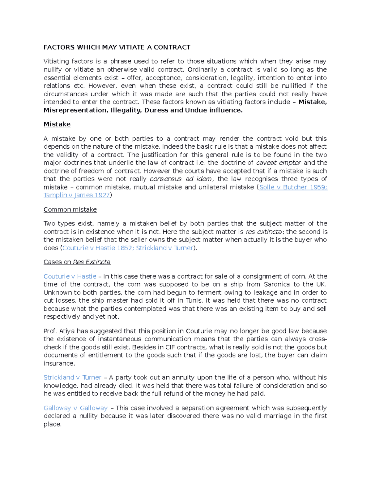 Contract 2 - Trdddddssss - FACTORS WHICH MAY VITIATE A CONTRACT ...