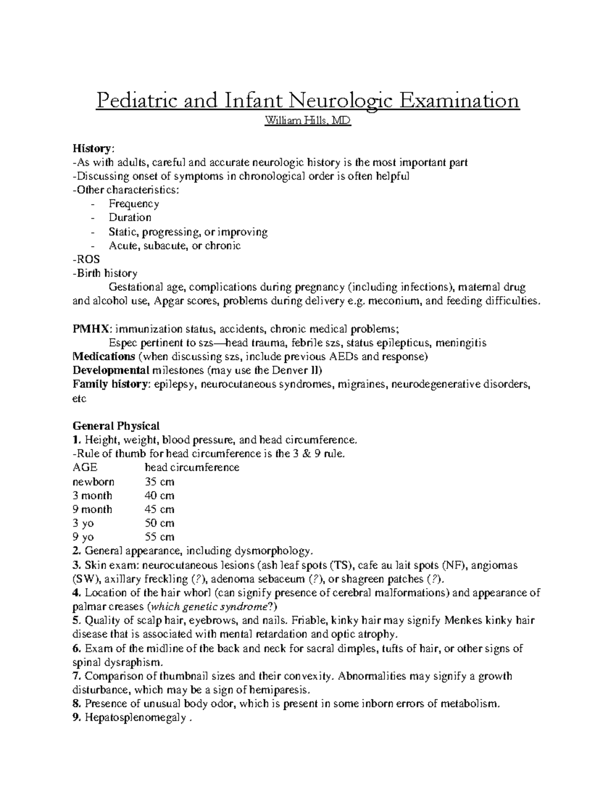 Pedia Neuro Exam - Pediatric and Infant Neurologic Examination William ...