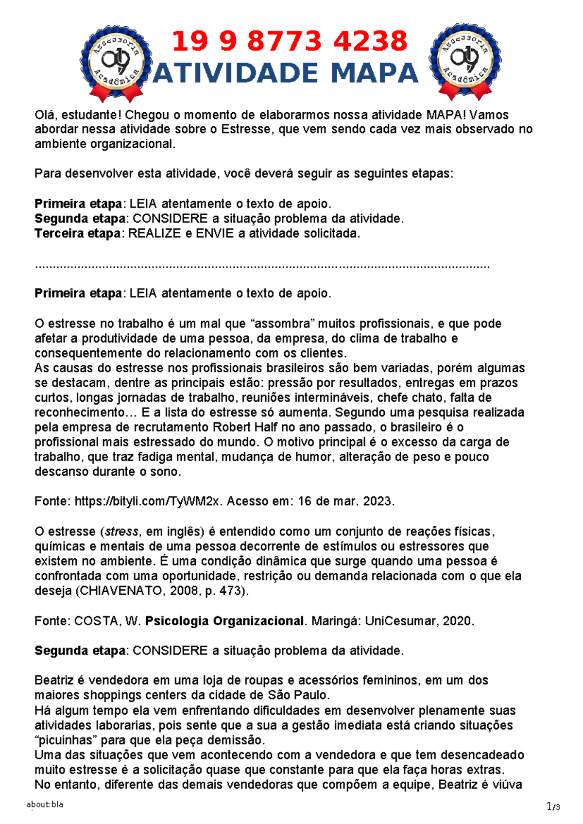 Olá, estudante! Chegou o momento de elaborarmos nossa atividade MAPA ...