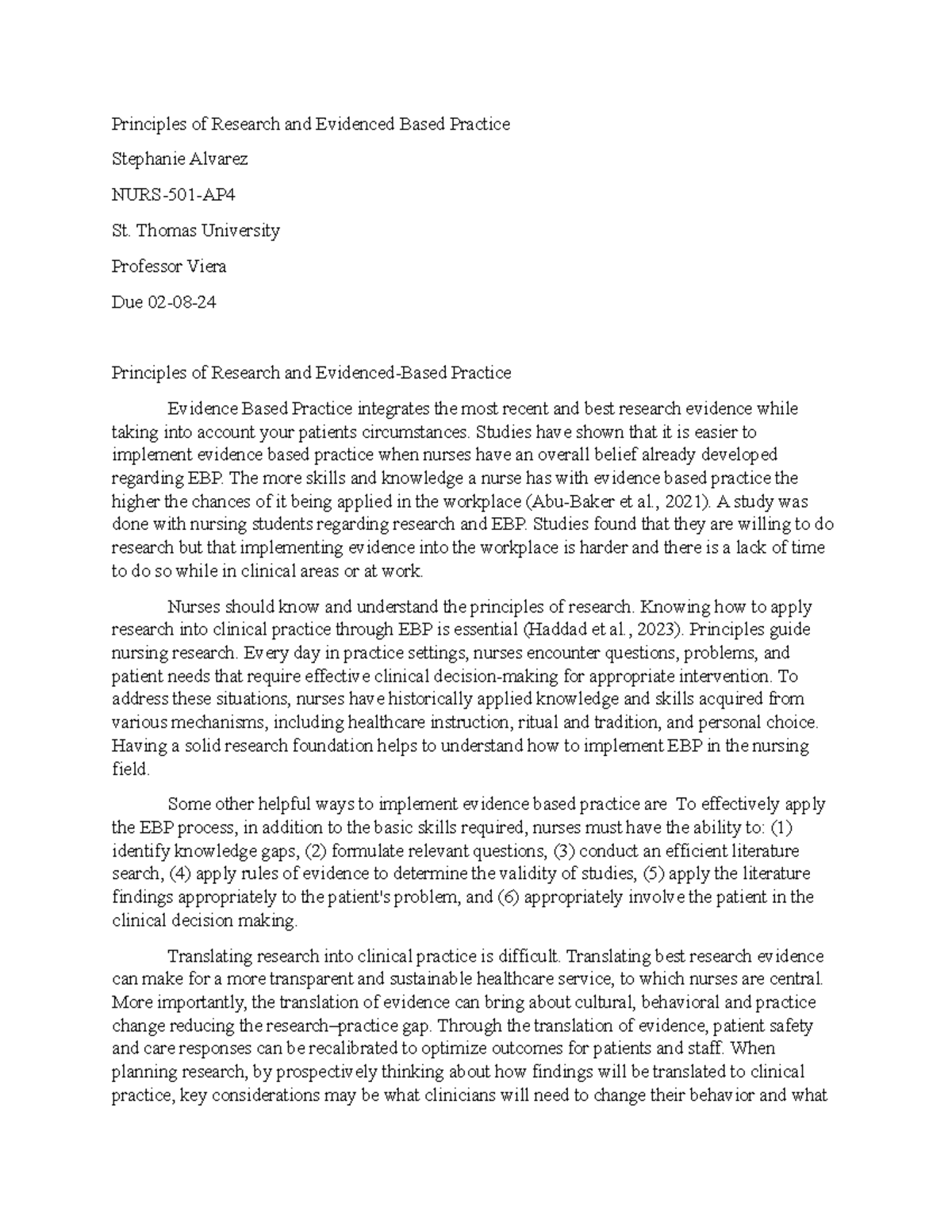 Theorydiscussion 5 - discussion - Principles of Research and Evidenced ...