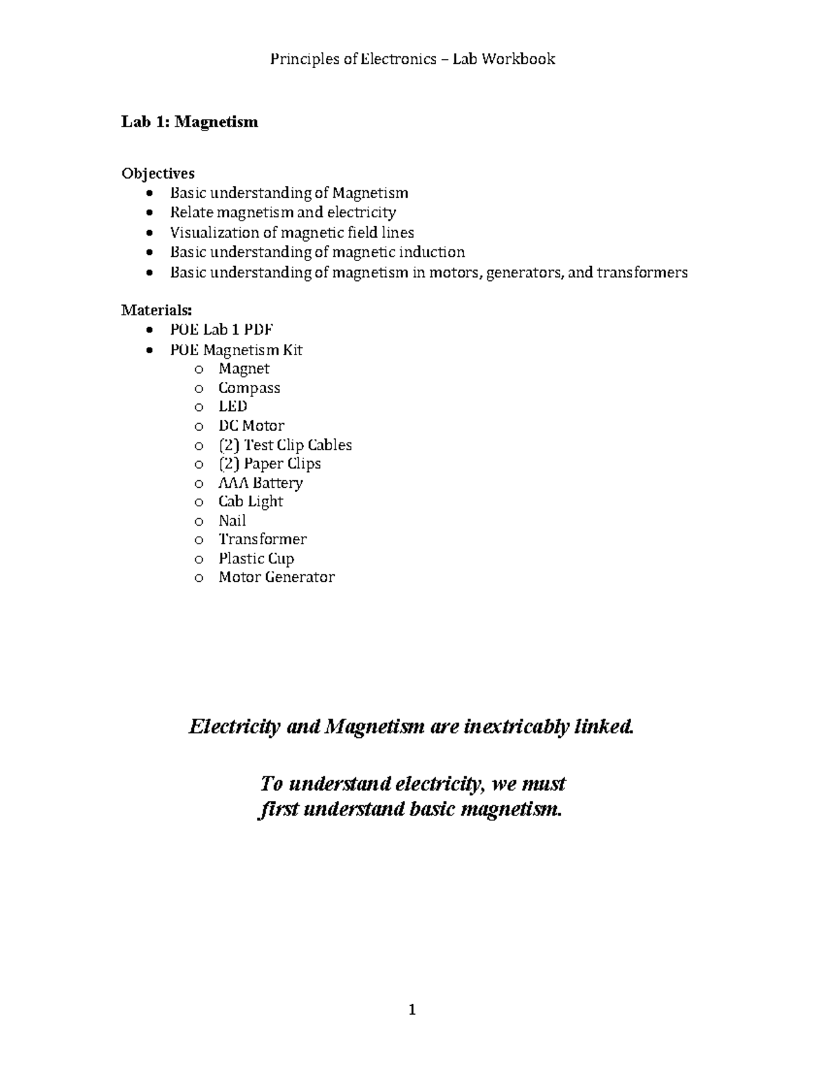 1Magnetism 7 2 19final - Pdf - Lab 1: Magnetism Objectives - Basic ...