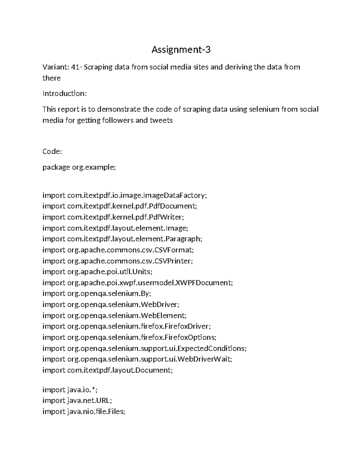 Assignment 3Report - THis is a sample document - Assignment- Variant: 41- Scraping data from ...