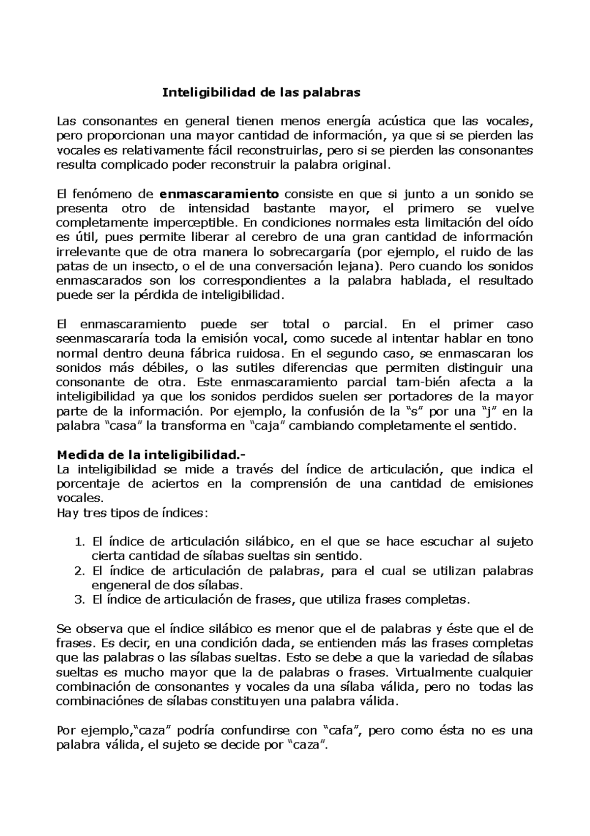 Medición de la Inteligibilidad - Inteligibilidad de las palabras Las ...