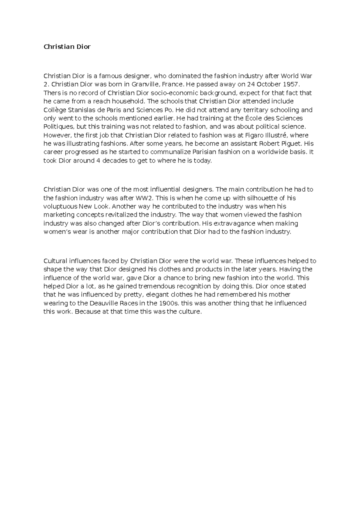 Christian Dior - Research - Studocu