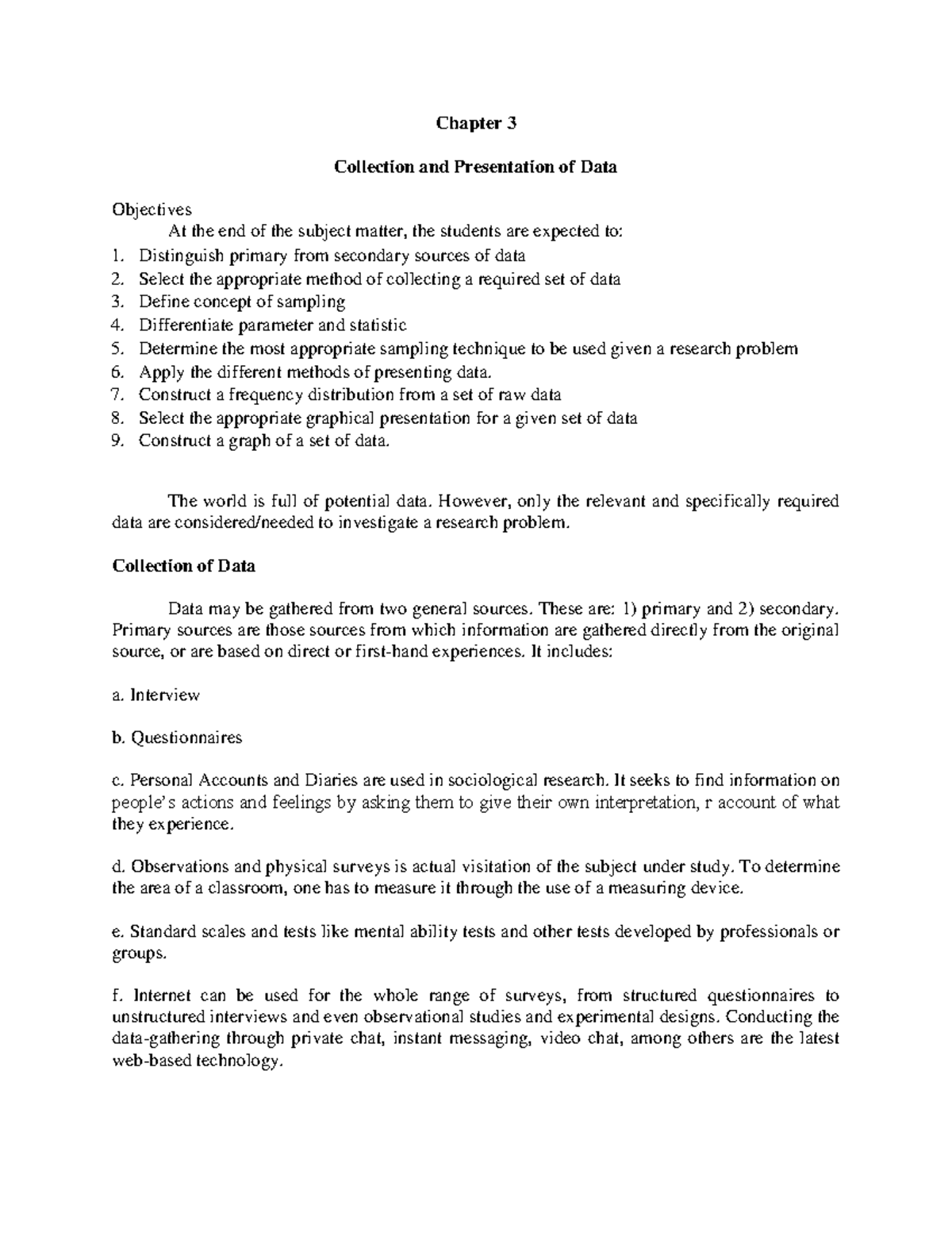 Psy101 Chapter 3 - Chapter 3 Collection and Presentation of Data ...